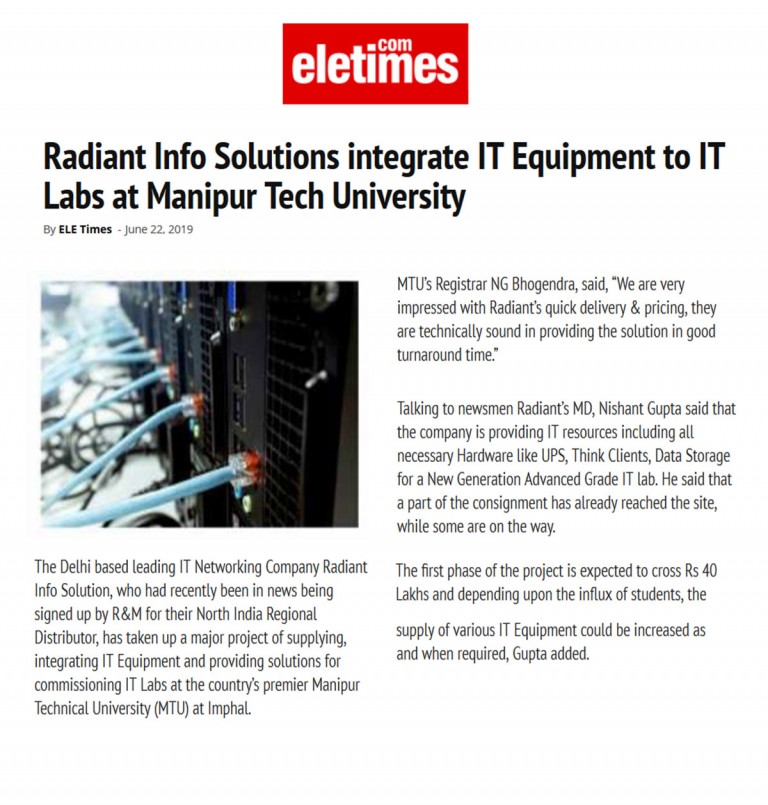Radiant Info Solutions integrate IT Equipment to IT Labs at Manipur ...