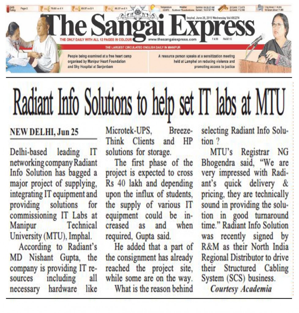 The Sangai Express : Radiant Info Solutions to help set IT labs at MTU