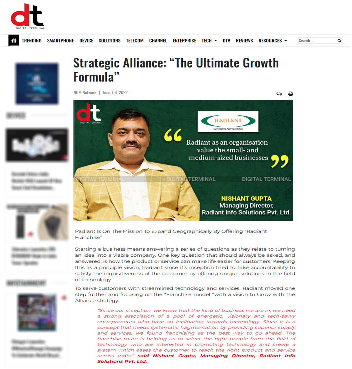 Strategic Alliance: “The Ultimate Growth Formula” | Radiant Info Solutions